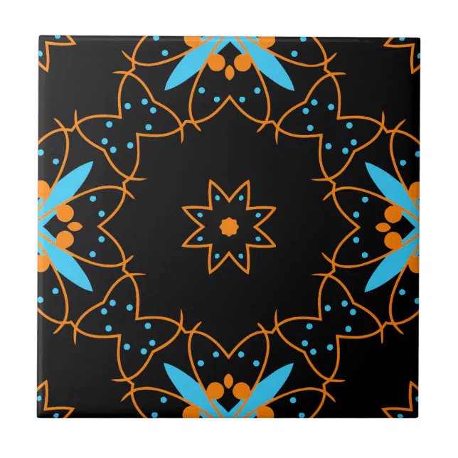 Black Orange & Turquoise Arabesque Mosaic Pattern Ceramic Tile | Zazzle