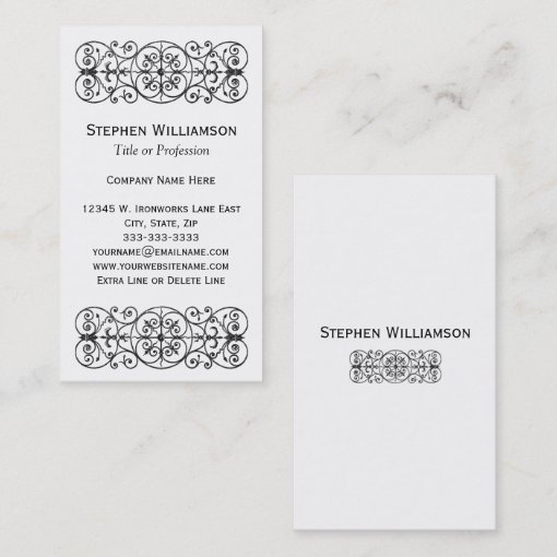 Black Ornamental Scroll Wrought Iron Professional Business Card | Zazzle