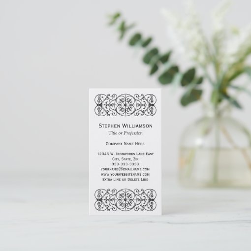 Black Ornamental Scroll Wrought Iron Professional Business Card | Zazzle