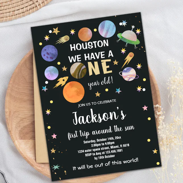 Black Outer Space Birthday Invitations Zazzle