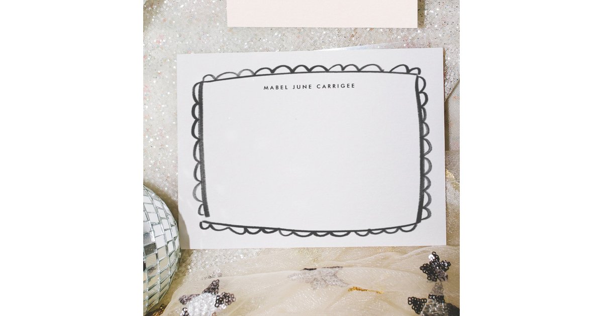 Black Painted Scallop Personalized Name Note Card | Zazzle