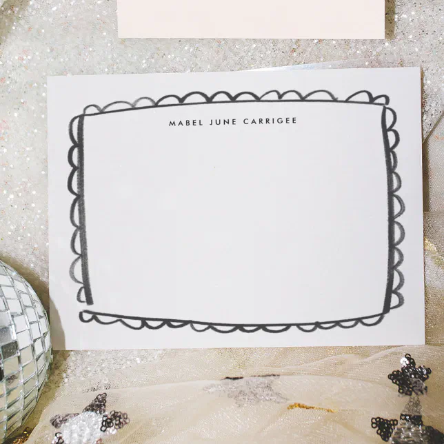 Black Painted Scallop Personalized Name Note Card | Zazzle