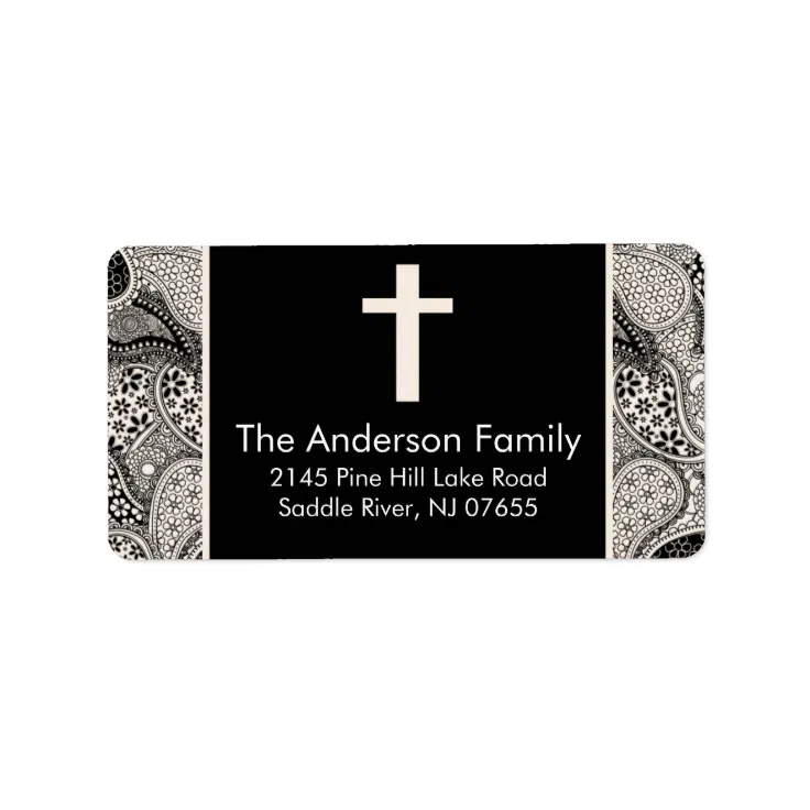 Black Paisley Cross Religious address Label | Zazzle