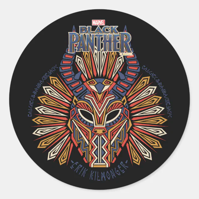 Black Panther | Erik Killmonger Tribal Mask Icon Classic Round Sticker ...
