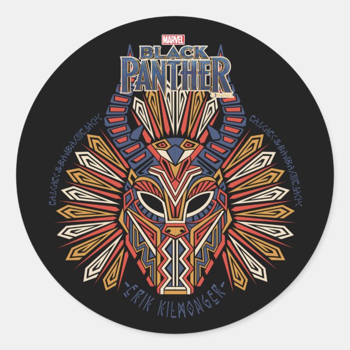 Black Panther | Erik Killmonger Tribal Mask Icon Classic Round Sticker ...
