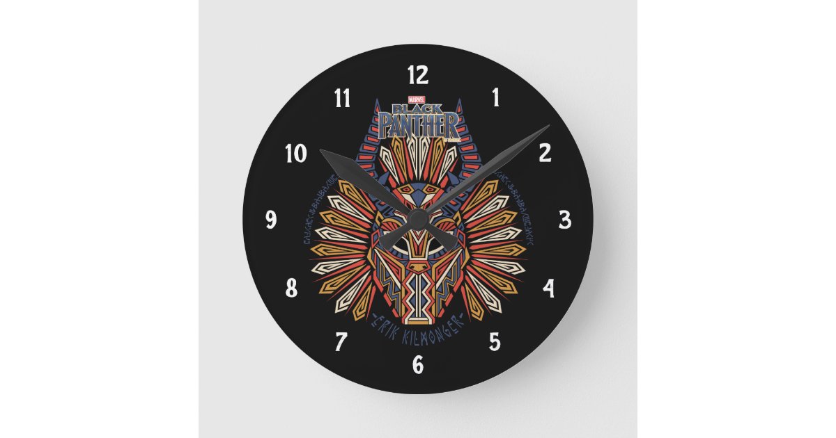 Black Panther | Erik Killmonger Tribal Mask Icon Round Clock | Zazzle