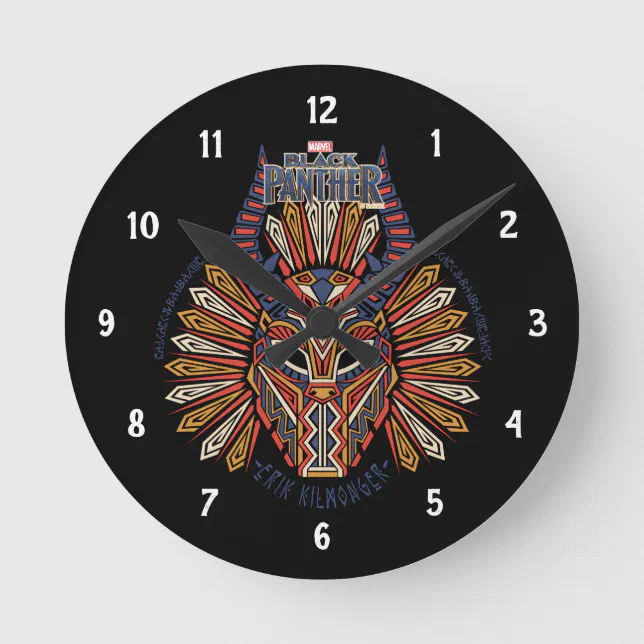 Black Panther | Erik Killmonger Tribal Mask Icon Round Clock | Zazzle