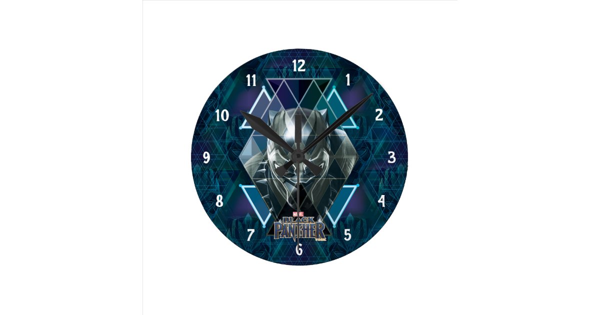 Black Panther | Geometric Character Pattern Round Clock | Zazzle.com