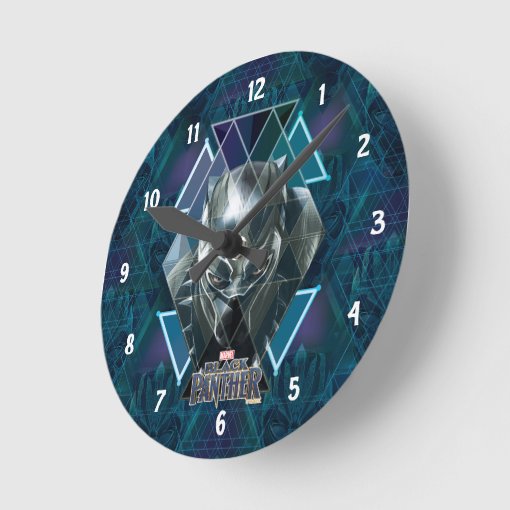 Black Panther | Geometric Character Pattern Round Clock | Zazzle