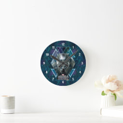 Black Panther | Geometric Character Pattern Round Clock | Zazzle