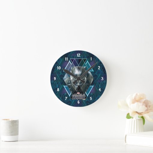 Black Panther | Geometric Character Pattern Round Clock | Zazzle