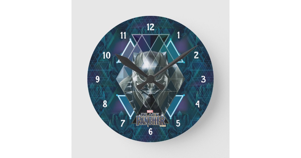 Black Panther | Geometric Character Pattern Round Clock | Zazzle