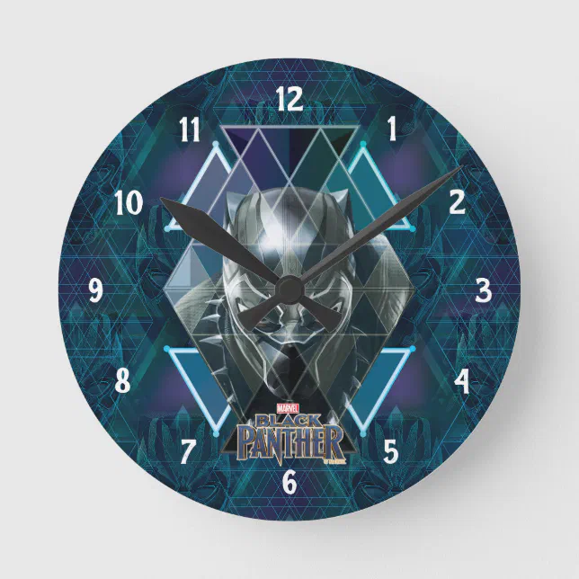 Black Panther | Geometric Character Pattern Round Clock | Zazzle