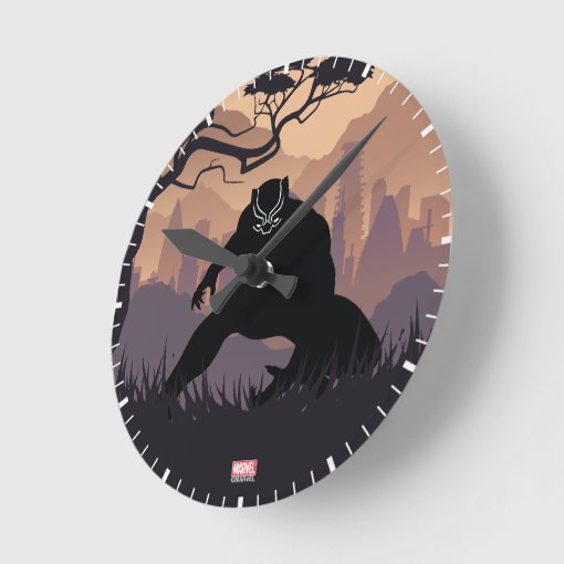 Black Panther Heroic Silhouette Round Clock | Zazzle