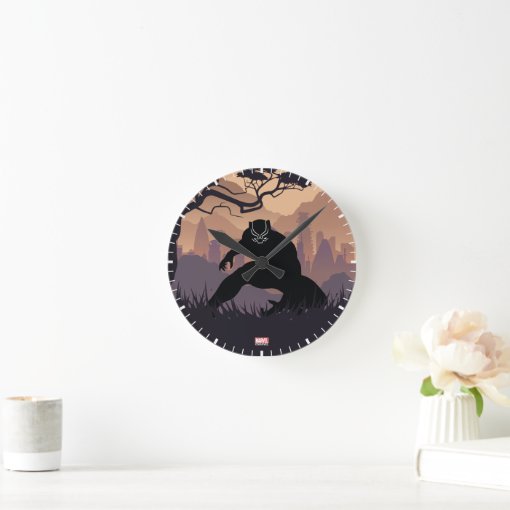 Black Panther Heroic Silhouette Round Clock | Zazzle