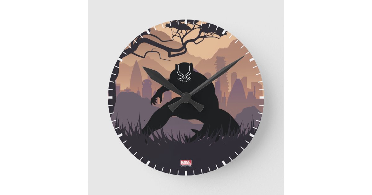 Black Panther Heroic Silhouette Round Clock | Zazzle