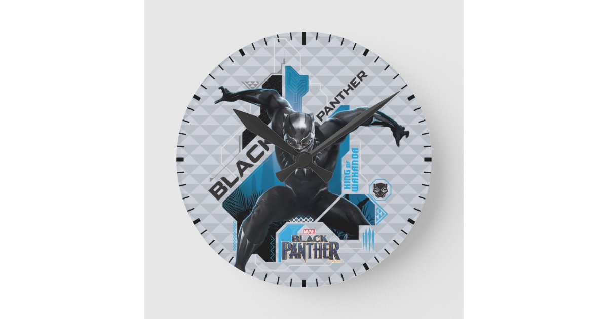 Black Panther | High-Tech Character Graphic Round Clock | Zazzle