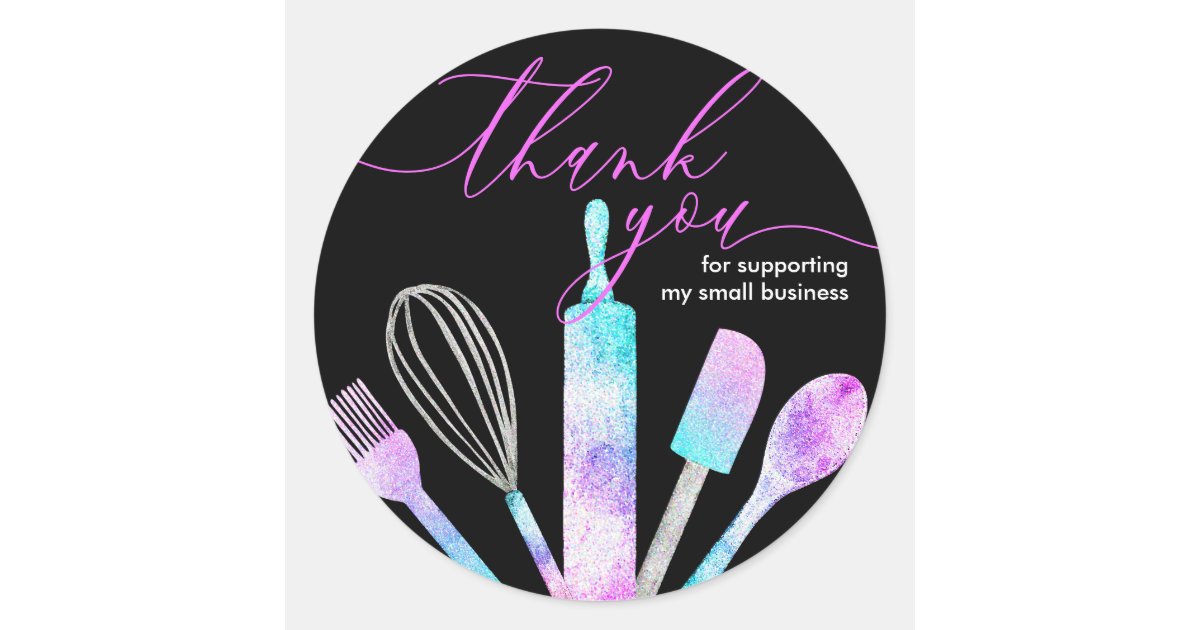 Black Pastry chef bakery tools thank you Classic Round Sticker | Zazzle