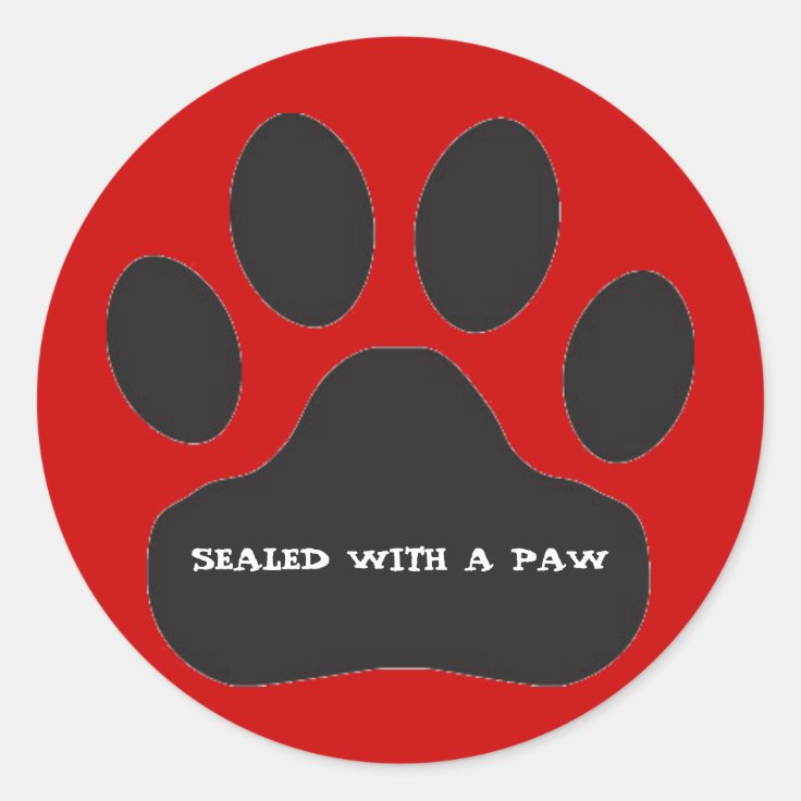 Black Paw Print on Red Background Classic Round Sticker | Zazzle