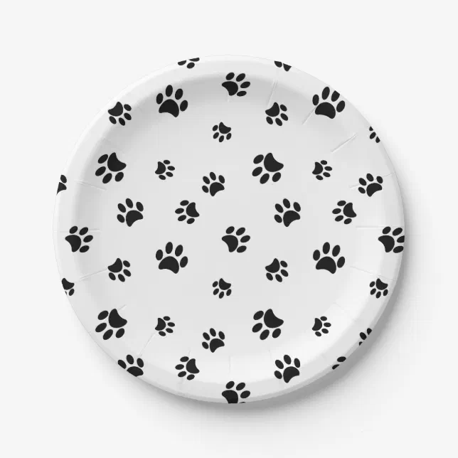 Black Paw Prints Pet Party Paper Plates | Zazzle