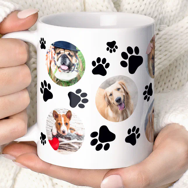 Black Pawprint 8 Pet Dog Photo Collage Coffee Mug | Zazzle