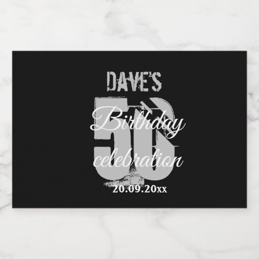 Black Personalised 50th Any Birthday Party Liquor Bottle Label | Zazzle