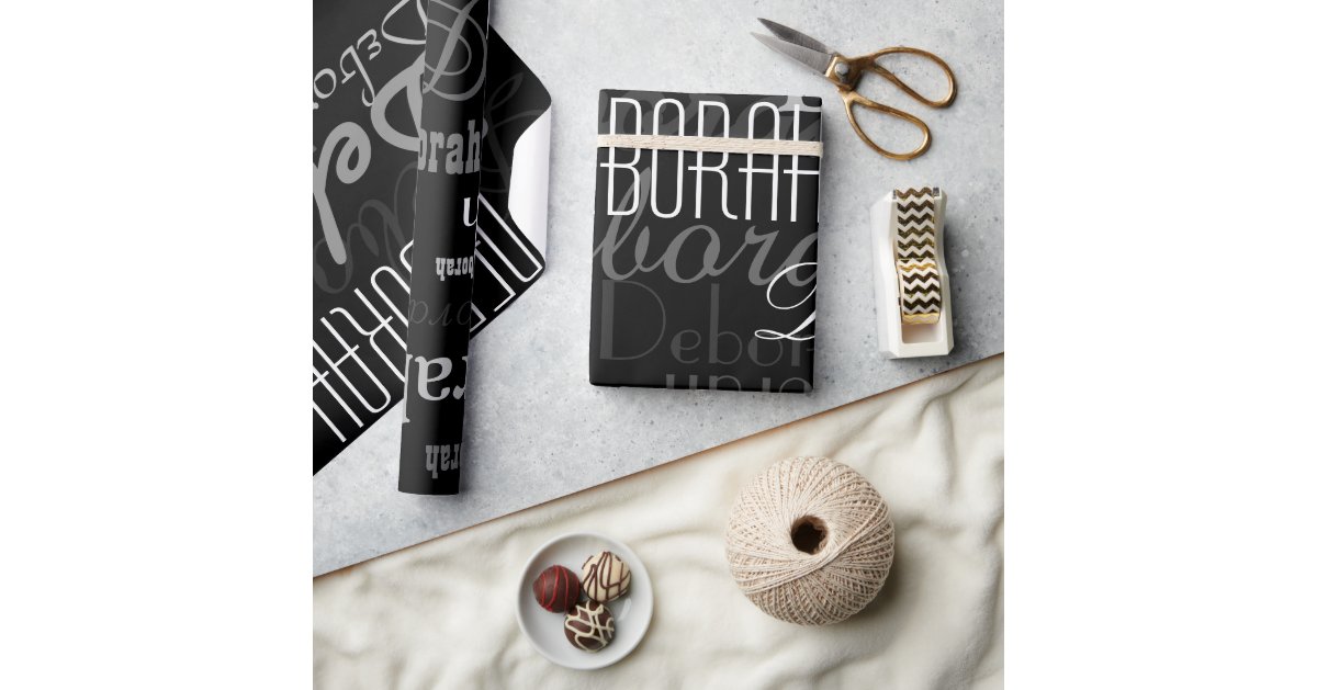Black Personalized Name Pattern, a Modern Wrapping Paper | Zazzle