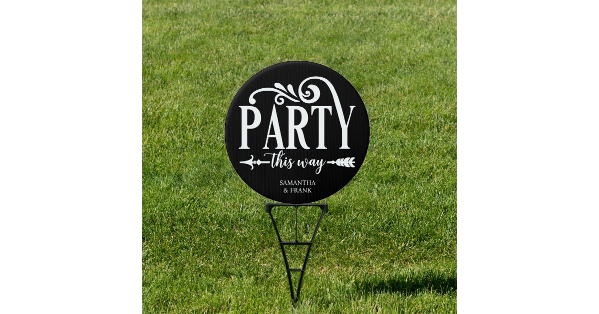 Black Personalized Party This Way Sign | Zazzle