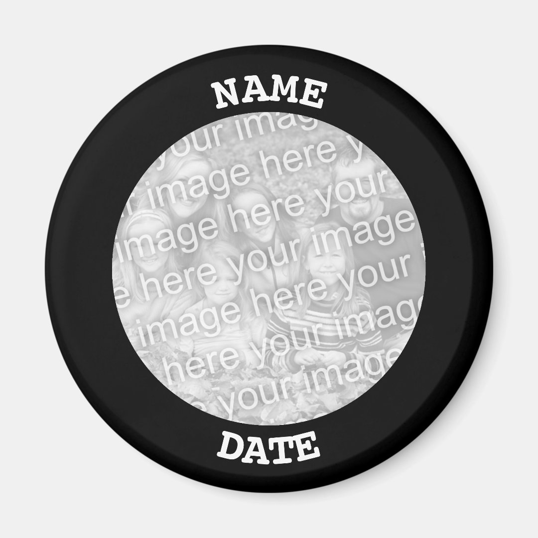 Black Personalized Round Photo Border Magnet | Zazzle