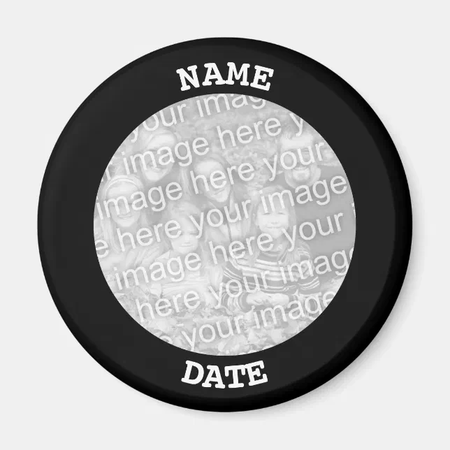 Black Personalized Round Photo Border Magnet | Zazzle
