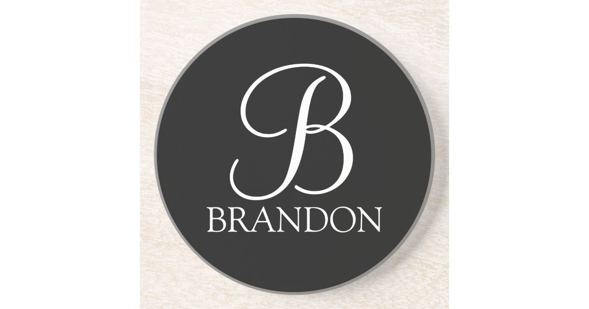 Black Personalized Script Monogram and Name Coaster | Zazzle