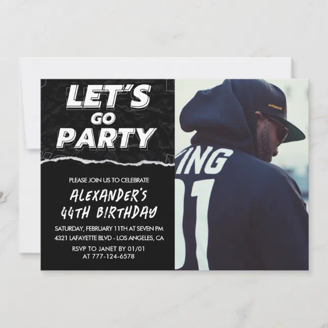 Black Photo 44th birthday invitations Men | Zazzle