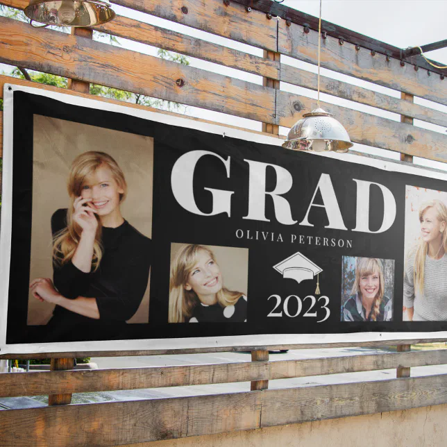 Black Photo Collage Graduate Class of 2023 Banner | Zazzle