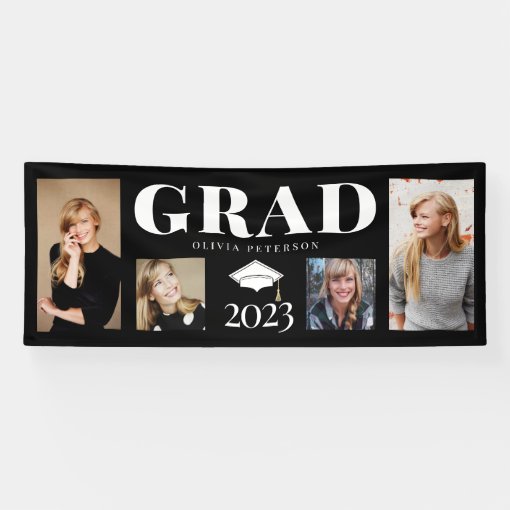 Black Photo Collage Graduate Class of 2023 Banner | Zazzle