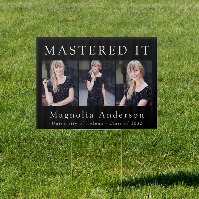 Black Photo Collage Mastered It Graduation Sign | Zazzle