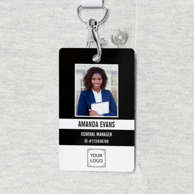 Black | Photo Employee Logo or QR CODE Security Badge | Zazzle