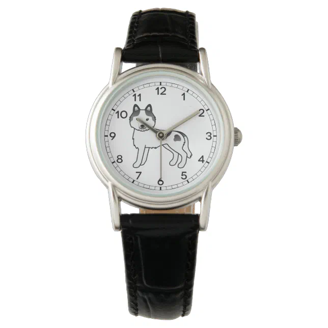 Black Piebald Siberian Husky Cute Cartoon Dog Watch | Zazzle