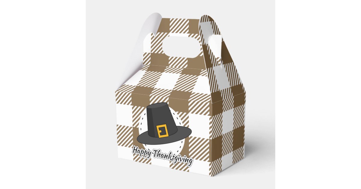 Black Pilgrim Hat on Brown Plaid - Thanksgiving Favor Boxes | Zazzle