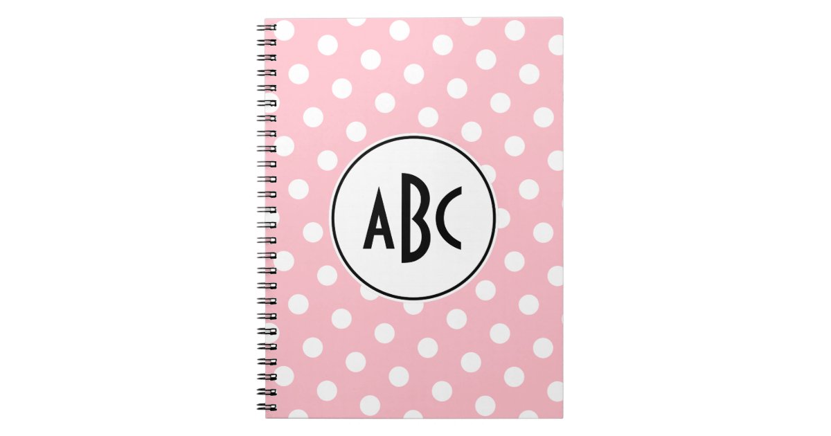 Black Pink and White Polka Dots Monogram Notebook | Zazzle