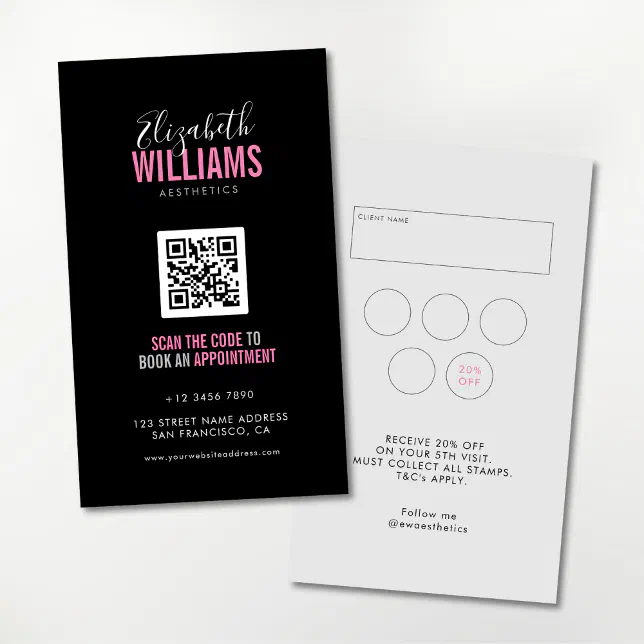 Black Pink Beauty Salon QR Code Loyalty & Business Card | Zazzle