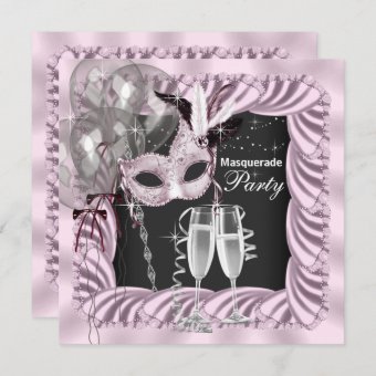 Black Pink Champagne Masquerade Party Invitation | Zazzle