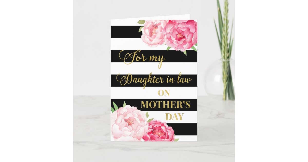Black Pink Flowers Mothers Day Daughter In Law Card Zazzle