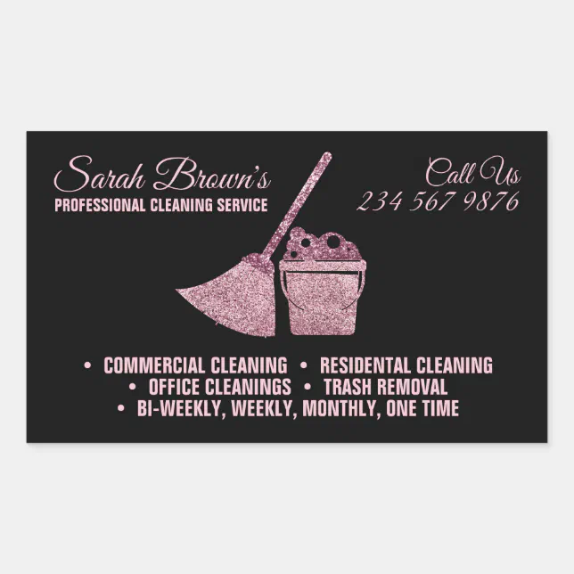 Black Pink Glitter Cleaning Wash Rectangular Sticker | Zazzle
