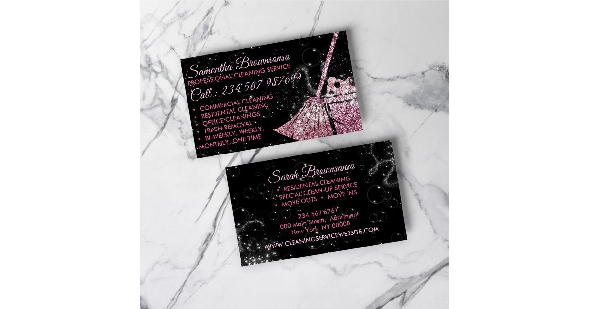 Black Pink Luxury Cleaning Maid Janitorial Business Card | Zazzle