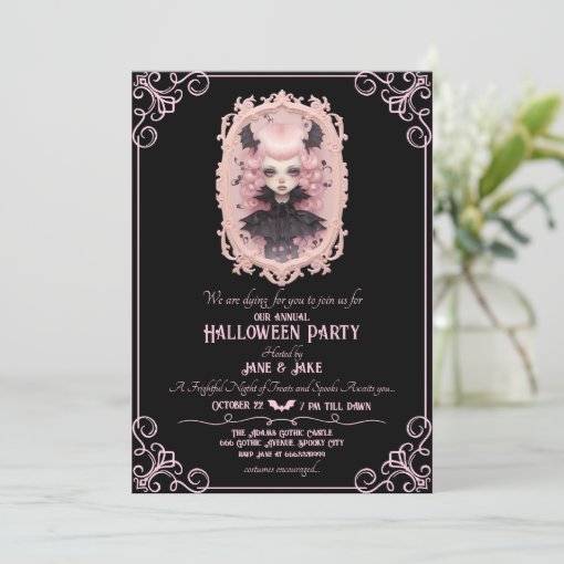 Black&Pink Pasteloween Spooky Halloween Party Invitation | Zazzle