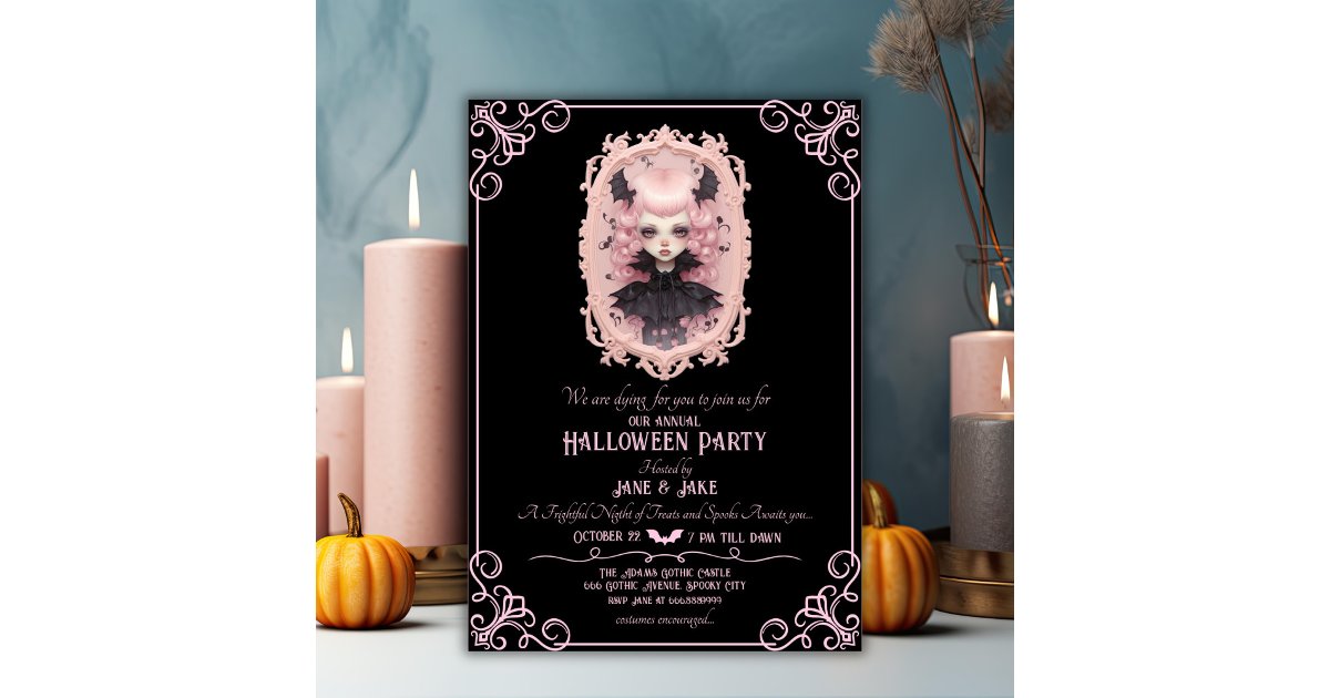 Black&Pink Pasteloween Spooky Halloween Party Invitation | Zazzle