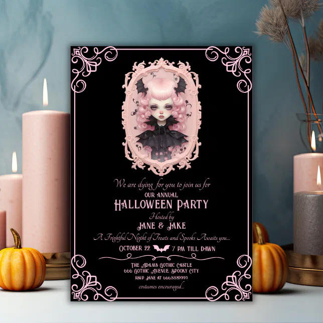 Black&Pink Pasteloween Spooky Halloween Party Invitation | Zazzle