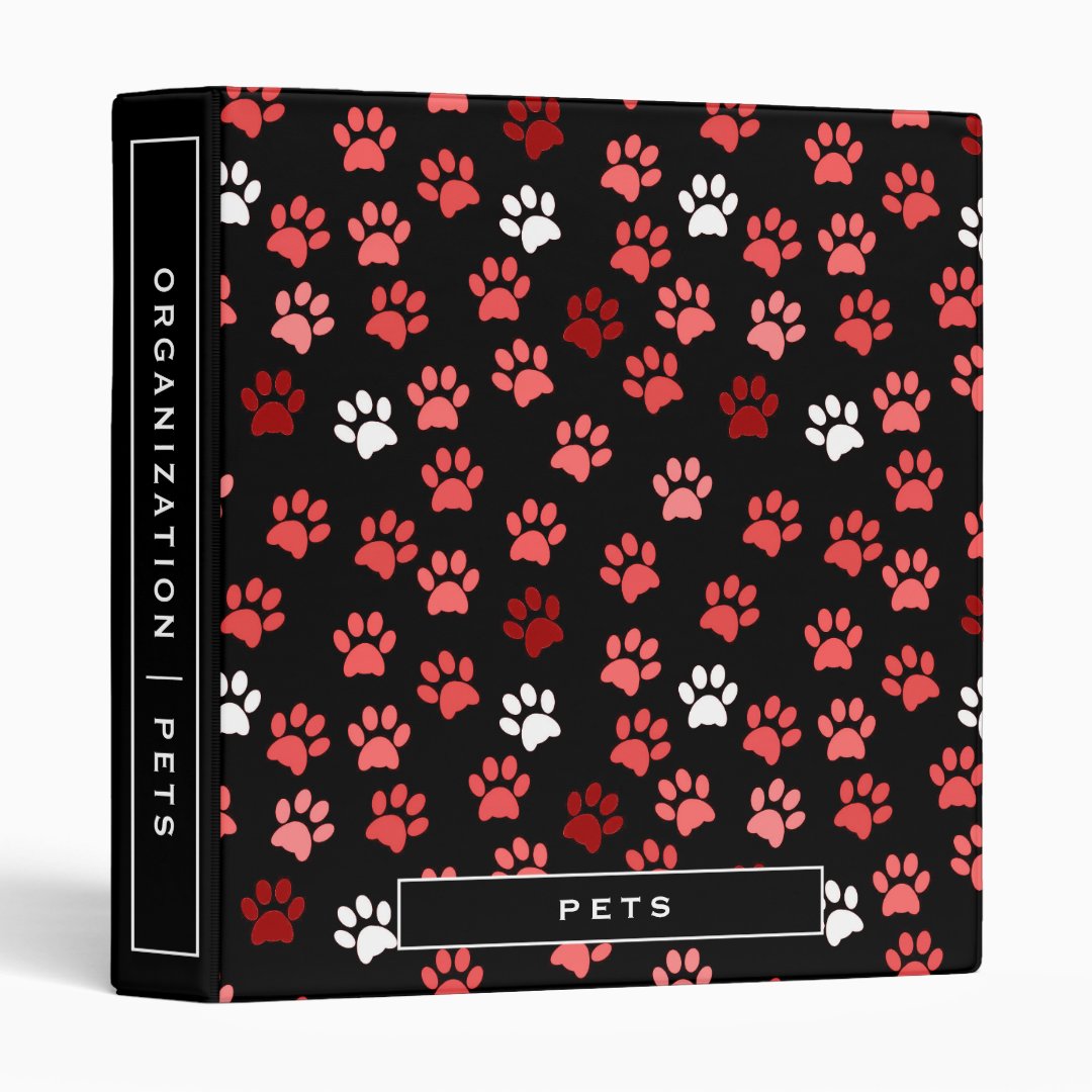 Black & Pink Puppy Dog Paw Print | Pet Records 3 Ring Binder | Zazzle