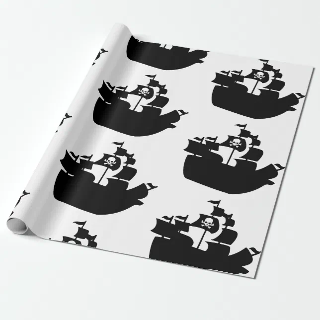 Black Pirate Ship Silhouette Wrapping Paper | Zazzle