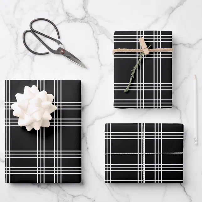 Black Plaid Tartan Wrapping Paper Sheets | Zazzle